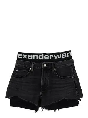 Alexander Wang Denim Shorts With Logo Waistband - Multicolor