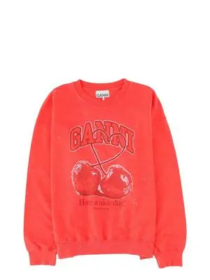 GANNI Organic Cotton Printed Sweatshirt - Red