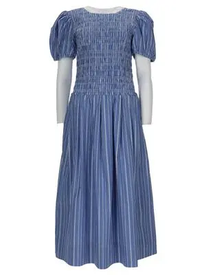 GANNI Striped Organic Cotton Dress - Blue