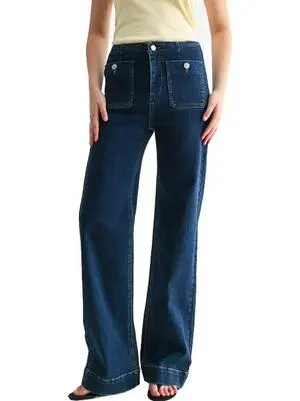 JEMINA DENIM Blueprint Patch Pocket High Waist Straight Leg Jeans - Dark Wash