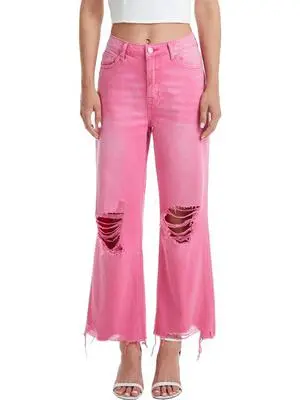 BAYEAS High Waist Flare Jeans With Distressed Details - Raz