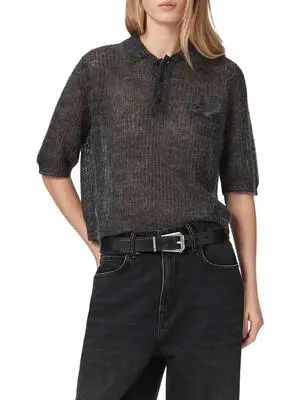 ALLSAINTS Anabel Mohair & Merino Wool Blend Polo Tee - Graphite Grey
