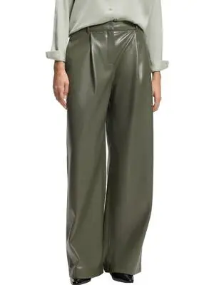 BOSS Tiana Pleated Faux Leather Wide-leg Pants - Tea Leaf