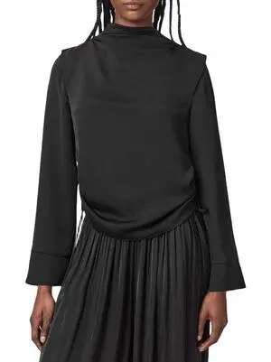 ALLSAINTS Leslie Cowl Neck Long Sleeve Top - Black
