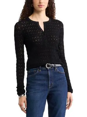 Nordstrom Pointelle Henley Cardigan - Black