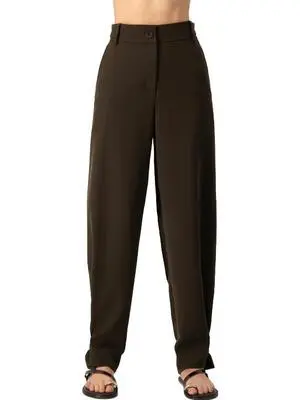 IVONNE Tapered Cuff High-waist Relaxed Fit Trousers - Brown