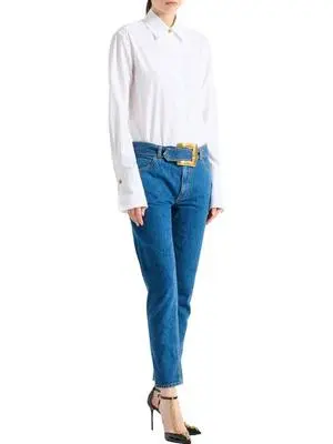Balmain High-waisted Belted Fitted Denim Jeans - Blue