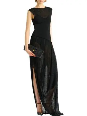 Balmain Long Draped Viscose Dress - Black
