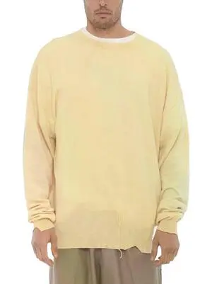 RAMAEL Crew Neck Long Sleeve Sweater With Distressed Finish - Yellow