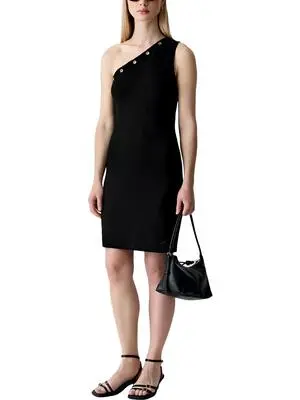 Karl Lagerfeld One-shoulder Mini Dress With Eyelet Embellishments - Black
