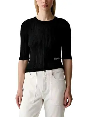 Karl Lagerfeld Ribbed Knit Crewneck Short-sleeve Top - Black