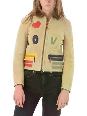History Repeats Embroidered Shearling Zip-up Jacket - Neutrals