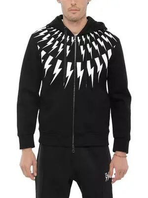 Neil Barrett Fairisle Thunderbolt Zip-up Hoodie - Black