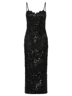 Rebecca Vallance Beau Sequin Embroidered Lace Midi Dress - Black