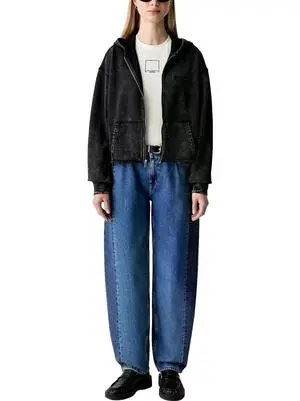 Karl Lagerfeld Acid Wash Logo Embroidered Hoodie - Black