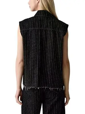 Karl Lagerfeld Pinstripe Denim Sleeveless Jacket - Black