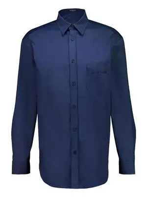 Balmain Logo-embroidered Chest-pocket Shirt - Blue