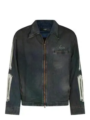 Amiri Skels Leather-patch Denim Jacket - Blue