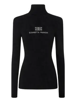 Elisabetta Franchi Logo Embroidered Ribbed-knit Roll Neck Sweater - Black