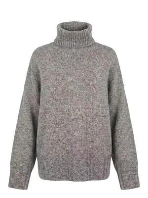 Pinko PINKO Sequin-Embellished Roll Neck Sweater Grey