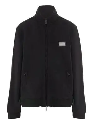 Emporio Armani Logo Plaque Zip-up Sweater - Black