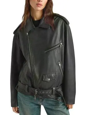 Momoni Leather Biker Jacket - Black