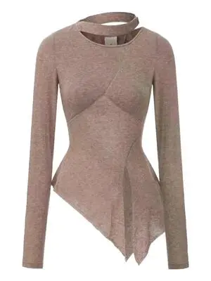 ELYWOOD Asymmetric Stitch-paneled Long-sleeved T-shirt - Neutrals