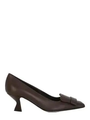 SERGIO ROSSI Leather Plaque Detail Squared Toe Pumps - Red