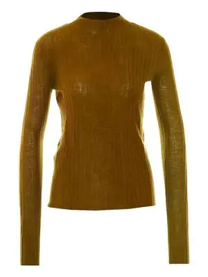 Pinko Ribbed Knit Long-sleeve Sweater With Mock Neck - Yellow