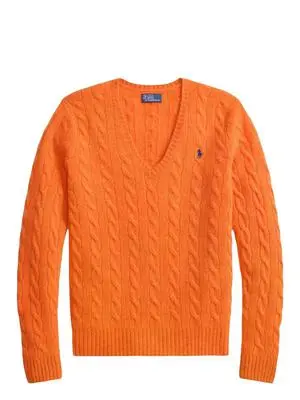 Polo Ralph Lauren Cable-knit Wool-cashmere V-neck Sweater - Orange