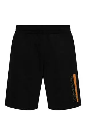 EA7 Logo Print Cotton Jersey Shorts - Black