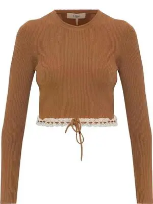CHLOÉ Chloé Lace-Trimmed Cropped Ribbed-Knit Sweater