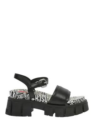 Moschino Print Leather Sandals With Buckle-fastening Ankle Strap - Black