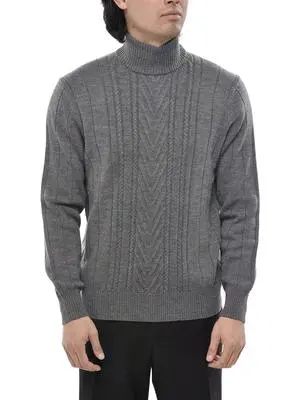 PAOLO PECORA Cable Knit Mock Neck Sweater - Grey