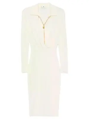Elisabetta Franchi Elisabetta Franchi Ribbed Midi Dress With Padlock Detail Neutrals