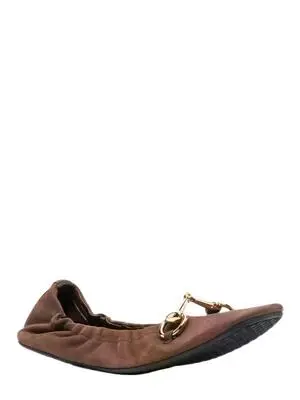 Gucci Elasticated Ballet Flats With Horsebit Detail - Brown