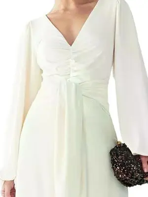 WILLA Gwen Ruched Tie-fastening Midi Dress - Neutrals