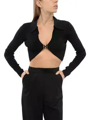 John Richmond Cropped Slim-fit Cardigan With Metallic Detail - Black