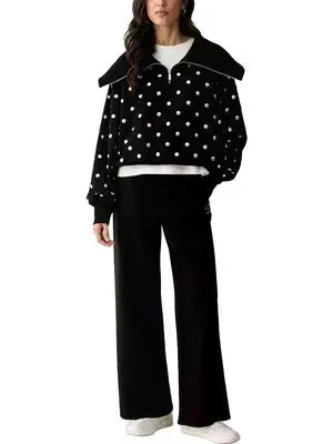 Karl Lagerfeld Sailor-collar Stud-embellished Sweatshirt - Black