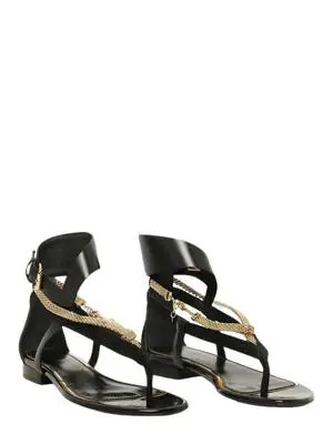 LANVIN Chain-embellished Buckle-fastening Thong Sandals - Black