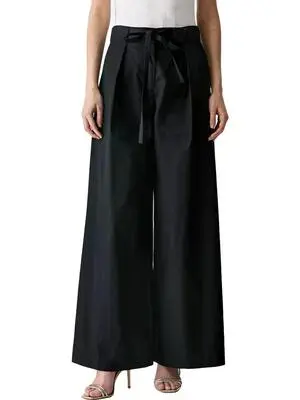 Karl Lagerfeld Belted Pleated Wide Leg Trousers - Black