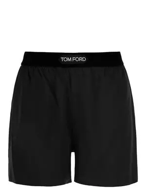 TOM FORD Silk Shorts With Logo Waistband - Black