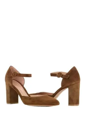 GIANVITO ROSSI Suede Block Heel Pumps - Brown