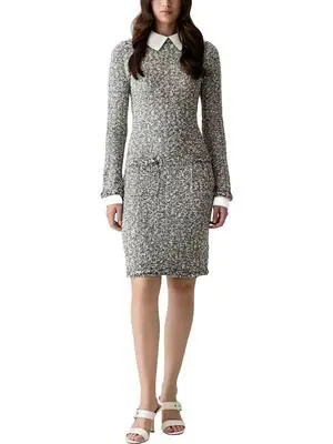 Karl Lagerfeld Tweed Contrast-collar Midi Dress - Grey