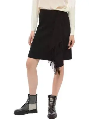 Woolrich Fringe Detail Wrap Skirt - Black