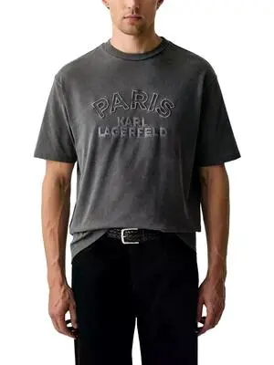 Karl Lagerfeld Logo-embroidered Acid-wash T-shirt - Grey