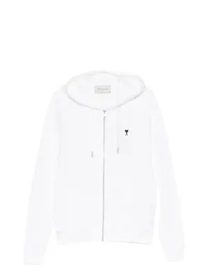 AMI Paris Logo-embroidered Zip-up Hoodie - White