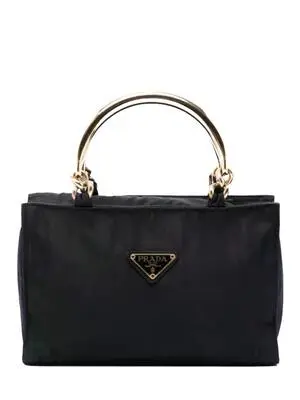 Prada Tessuto Metal Handle Bag - Black