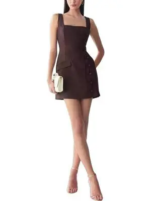 WILLA Square Neck Sleeveless Mini Dress - Brown