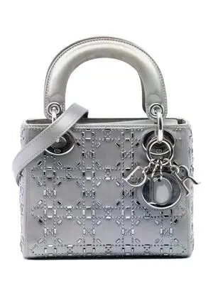 Dior Mini Lady Satchel Cannage Crystal Embellished Satin - Grey